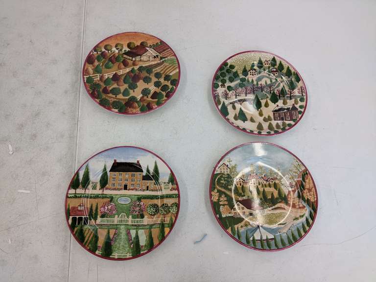 Set of 4 Block Indonesia Country Village Plates - 8" Diameter - Dutch Goat