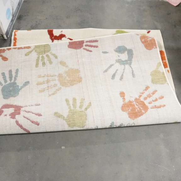 62" x 47" Colorful Handprint Design Rug, Possibly For Kids Classrooms ...