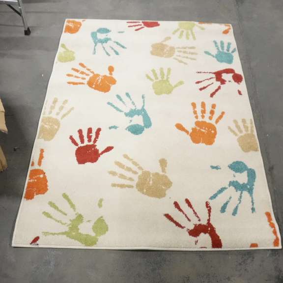 62" x 47" Colorful Handprint Design Rug, Possibly For Kids Classrooms ...