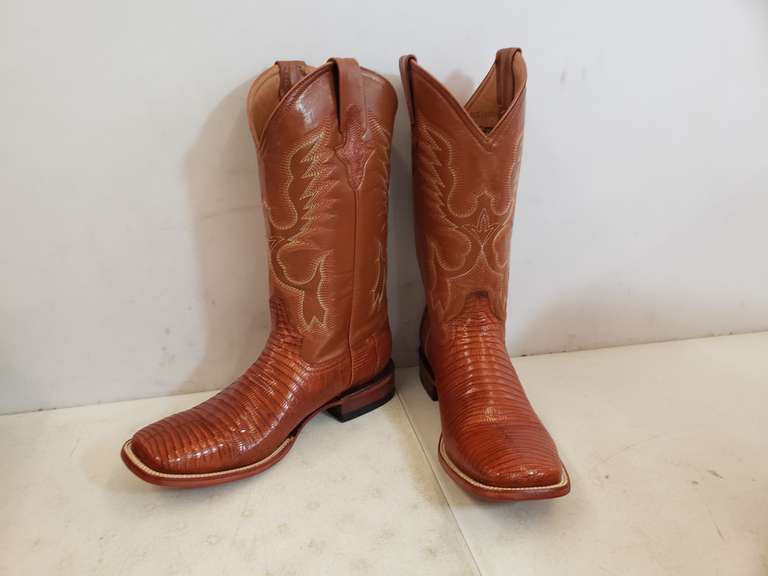 Men's Ferrini Lizard Teju Square Toed Boots - Peanut - 10.5D - Dutch Goat