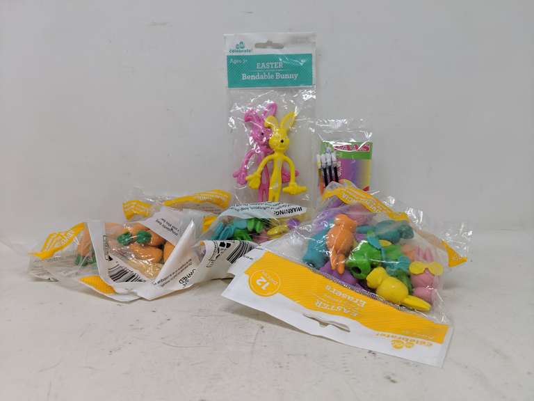 Assortment of 8 Easter Toys- Easter Erasers/ Bendable Bunny/ Egg ...