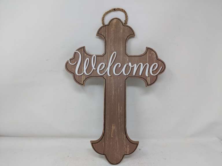 Welcome Cross - 15-1/2 Inch Tall x 11 Inch Wide - Dutch Goat