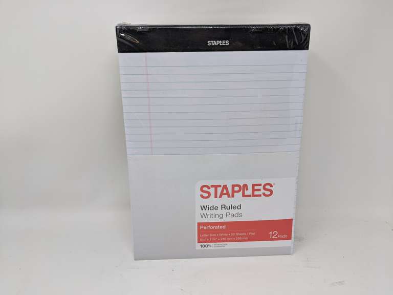 Staples Wide Ruled Writing Pads 12 Pads -White- 8 1/2" x 11 3/4 ...