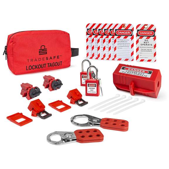 Tradesafe Electrical Lockout Tagout Kit, Hasps, Clamp on Universal Multipole Circuit Breaker ...