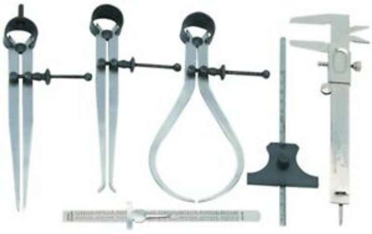 Technical Measuring Set Steel Ruler, Divider, Calipers Depth Gauge, 6 ...