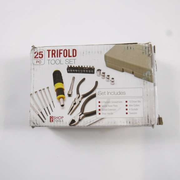 25 Piece Tri-fold Portable Tool Set with Case - Kit Includes Pliers ...