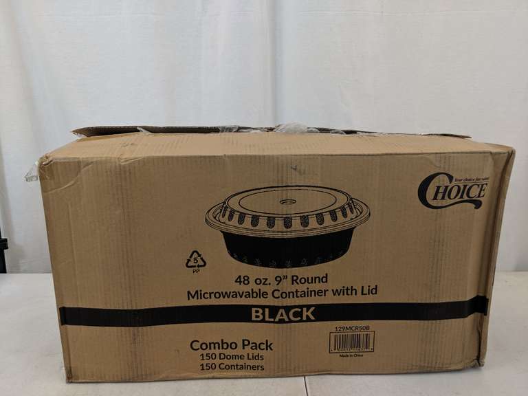 Case Of 150 Choice Microwavable Container With Lid Black 48 oz 9" Round ...