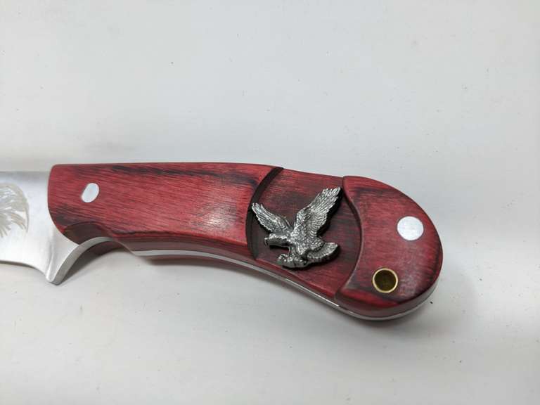 Eagle Knife With Wood Handle And Medal Accent - Size Approx 6 Inches ...