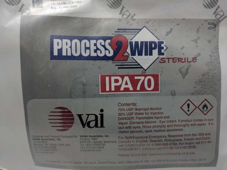 Lot of 10 Process 2 Wipe Sterile IPA70 - 20 Wipes per Pack - Dutch Goat