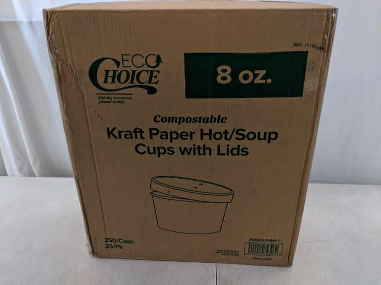 ECO Choice Compostable Kraft Paper Hot/Soup Cups with Lids - 8 oz - 250 ...