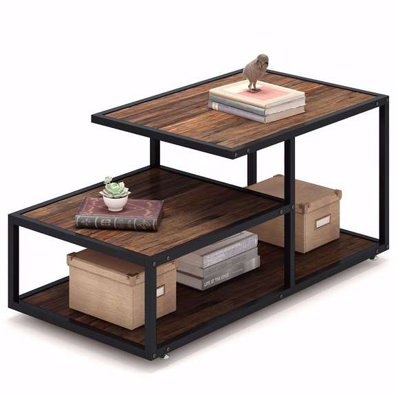 Rustic Coffee Table, 3 Tier Industrial Cocktail Table with Storage ...