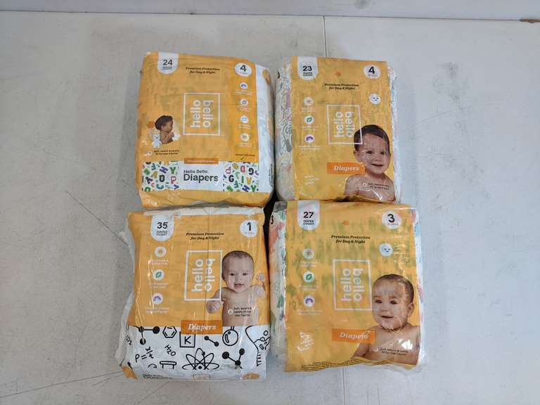 Assortment of 4 Hello Bello Diapers - Assorted Baby Sizes, Total 109 ...
