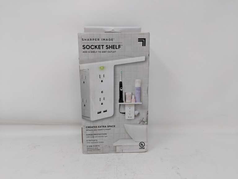 Sharper Image Socket Shelf - Surge Protection, 6 Outlets, 2 USB Ports - Dutch Goat