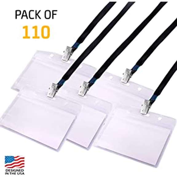 Clear Plastic Name Tag Holder With Lanyards & Paper Inserts - 110 Total ...