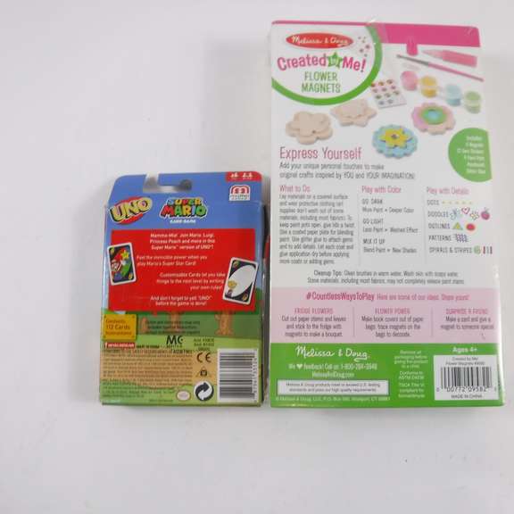 Assortment Of Toys, Uno Super Mario Card Game, & Melissa & Doug Created ...