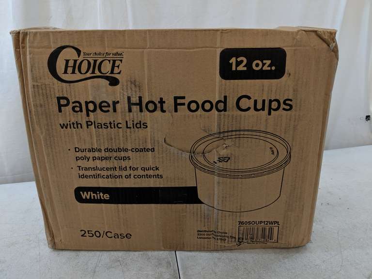 Choice Paper Hot Food Cups With Plastic Lids White 12 oz 250/Case ...