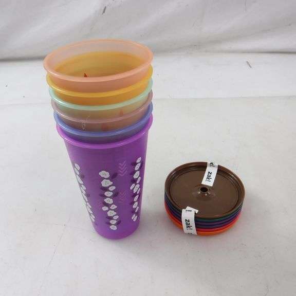 Assortment Of 6 Zak! Cups: Blue With Arrow Design, Brown With Pink ...