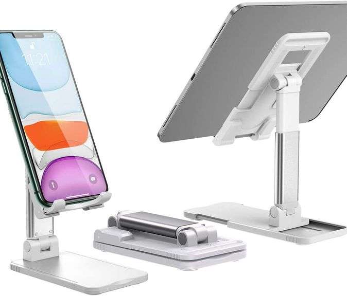 Folding Aluminum Desktop Phone Stand White - Adjustable Height/Angle ...