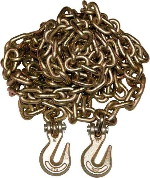 20 Ft x 3/8" G70 Tow Chain Tie Down With Hooks, Gold - Dutch Goat