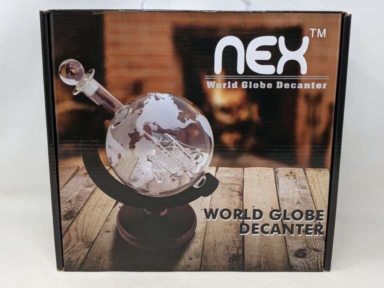 Nex, World Globe Decanter With Antique Ship, Glass With Etched World ...