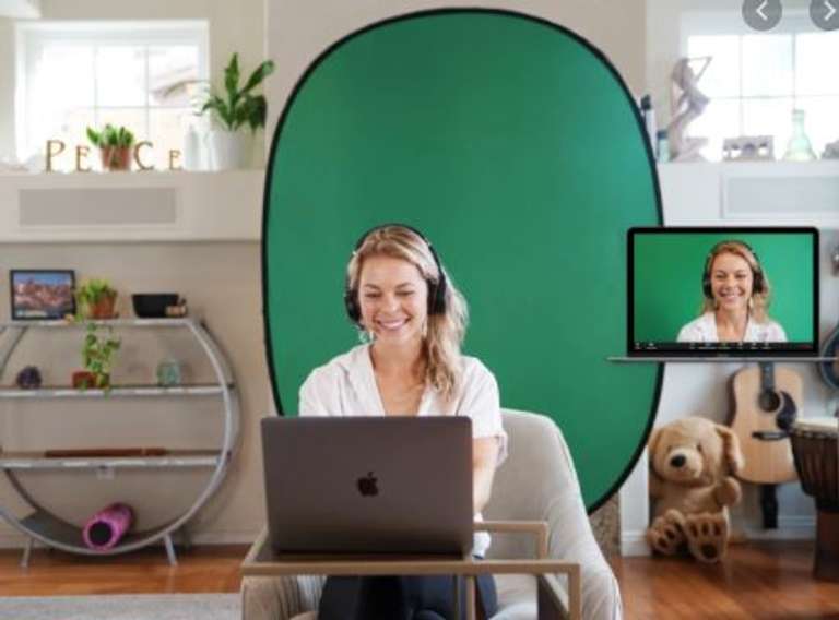 Remote Office Pop Up Portable Oval Webcam Backdrop Green Screen With ...