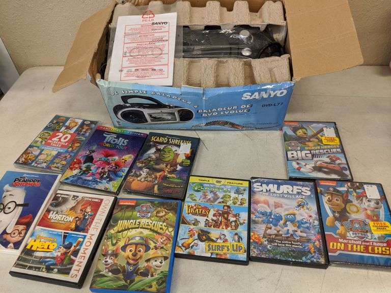 Sanyo Portable Boomer DVD Player/Radio Boombox + 10 Children's Movies ...