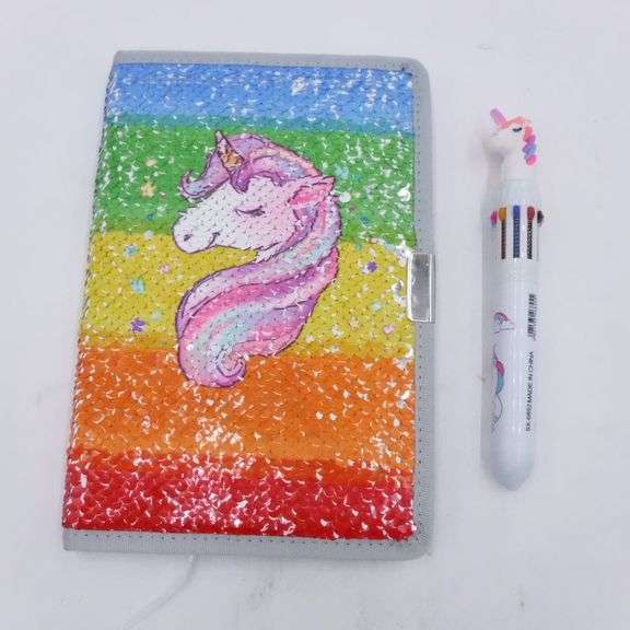Multicolor Unicorn Sequin Lined Notebook 5.5" x 8.5" & Unicorn ...