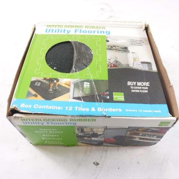 Interlocking Rubber Utility Flooring Black Covers 12 Square Ft. Kit ...