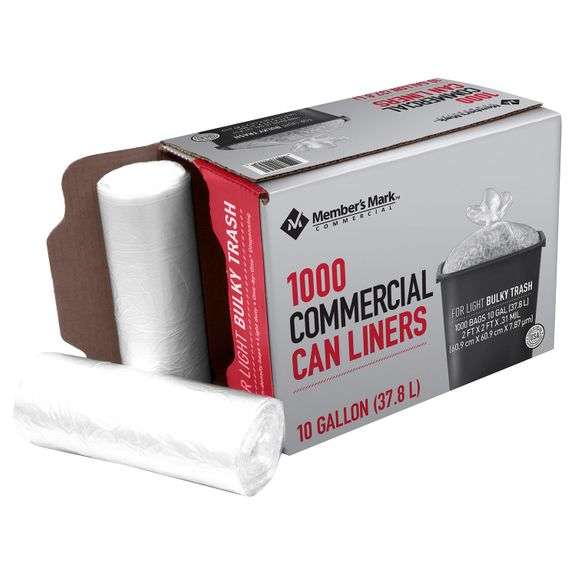 Members Mark Commerical Can Liners- 10 Gallon Clear (1000 Count ...
