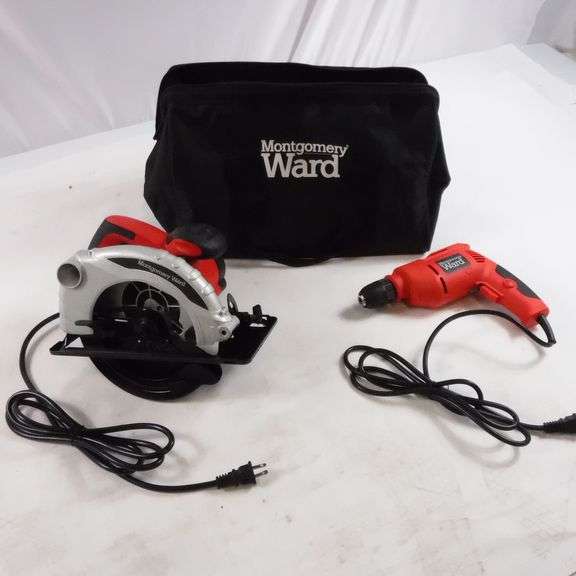 Assortment of Tools: Montgomery Ward Tool Bag, Montgomery Ward Circular ...