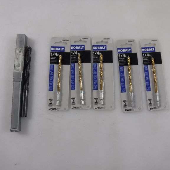 Assortment Of 7 Drill Bits: 5 Drill Bits 1/4" Titanium Drill Bits, 1/2 ...