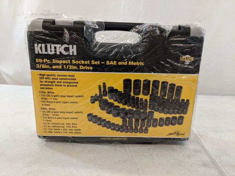 Klutch 59 Piece Impact Socket Set SAE And Metric 3/8 in and 1/2 in ...