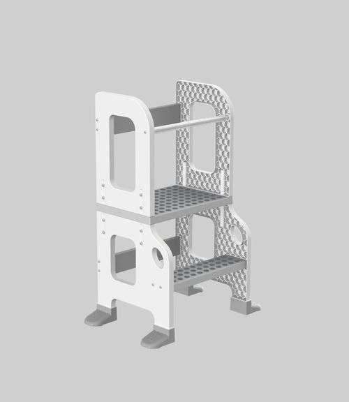 2 Tier Kitchen Buddy 2-in-1 Stool With Safety Bar, Anti-Slip Dots, Anti ...