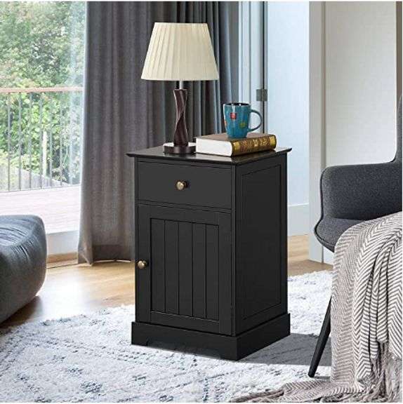 YAHEETECH Nightstands Bedside Table with Storage Cabinet and Drawer - Dutch Goat
