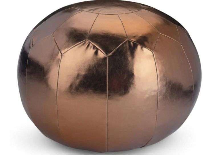 Simpli Home Charlize Contemporary Bronze Faux Leather Round Pouf ...