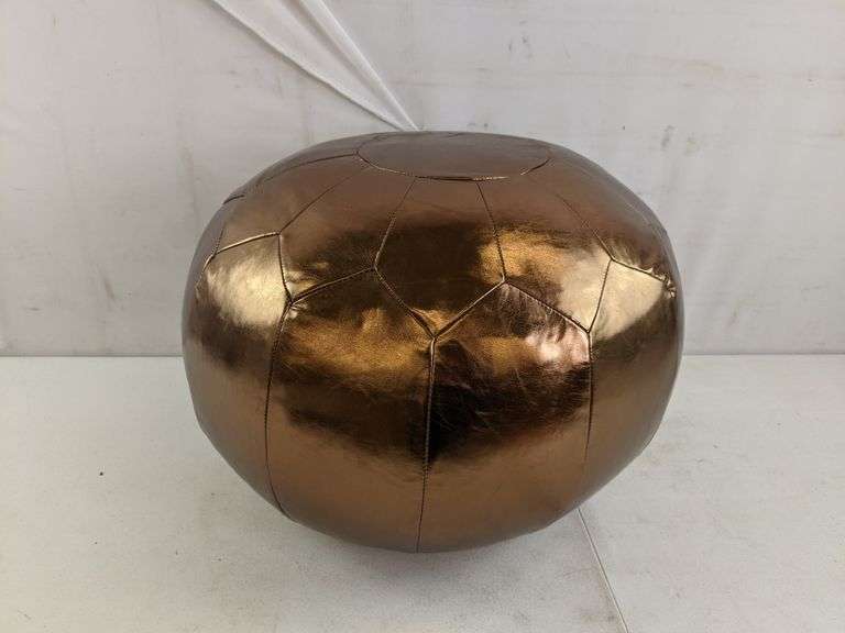 Simpli Home Charlize Contemporary Bronze Faux Leather Round Pouf ...