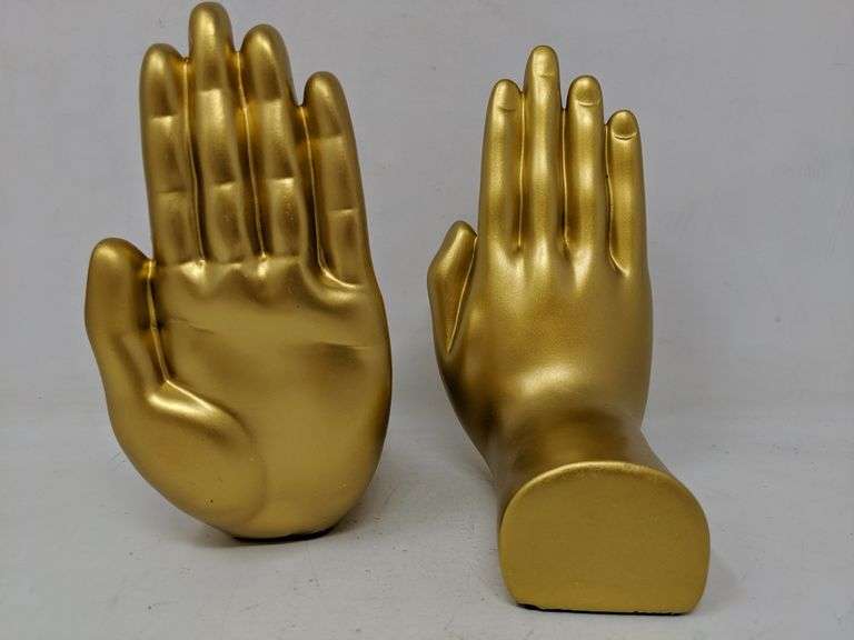 Set of 2 "Stop" Hand Bookend Pair Antique Gold Accent (Not Real Gold ...