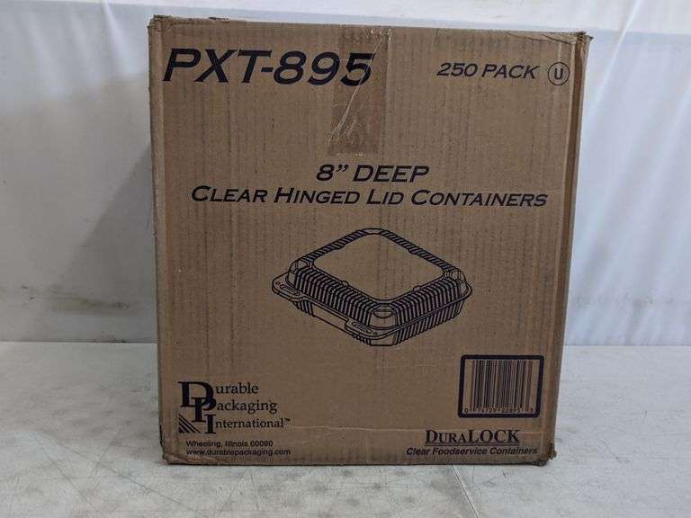 DPI Clear Hinged Lid Containers - 8" Deep, 250 Pack - Dutch Goat
