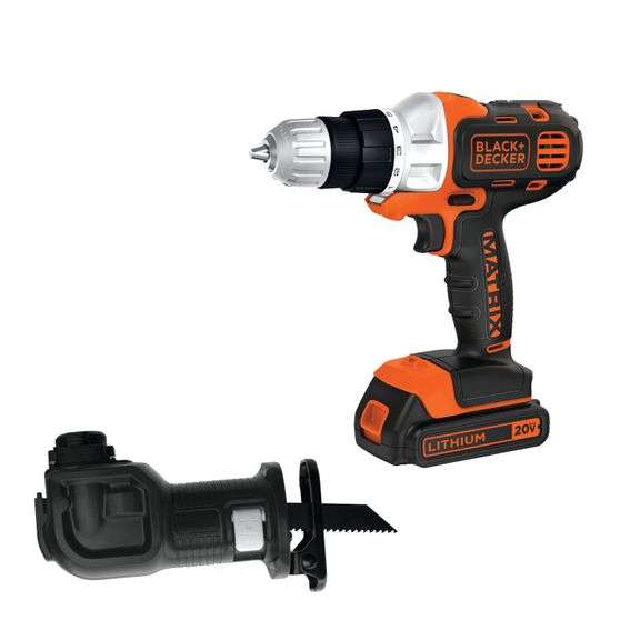 Black + Decker Lithium Ion Drill/Driver + Reciprocating Saw Attachment ...