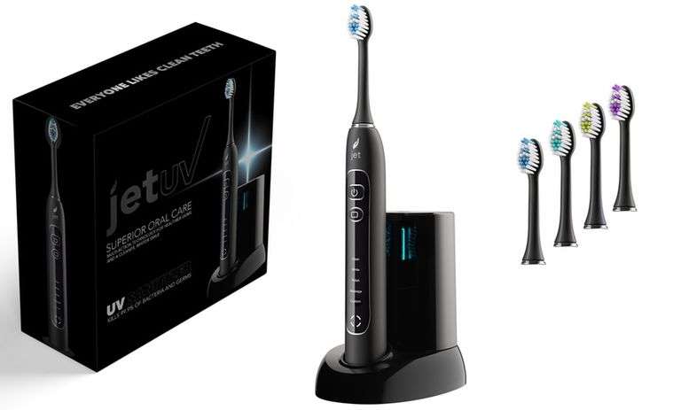 Jetwave Sonic Multi-Action Toothbrush with UV Sanitizer - 4 Brush Heads ...