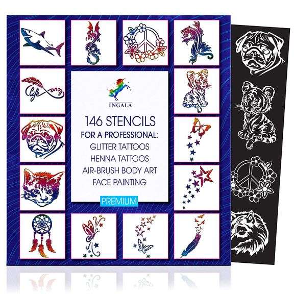 Ingala Stencils Set 146 Stencils For Glitter Tattoos, Henna Tattoos ...