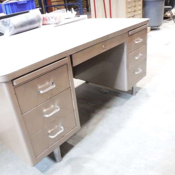 Used Heavy Duty Tan Metal Desk 6 Drawer with 2 Pull Out Trays 5ft x 30 ...