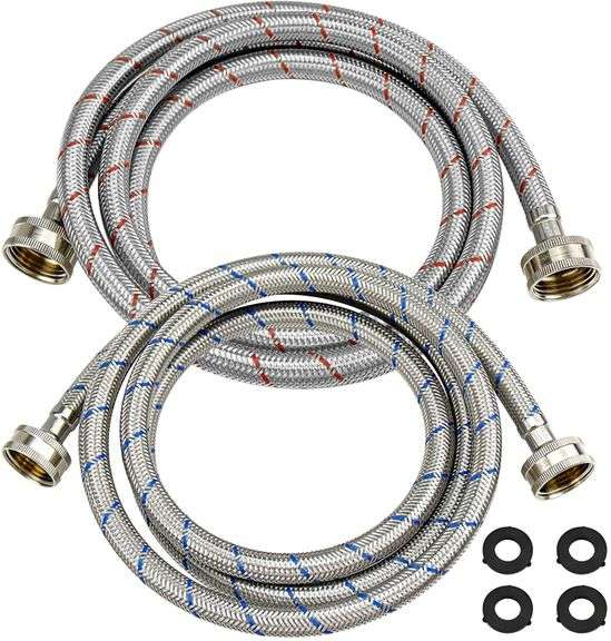2-Pack Beaquicy Washer Stainless Steel Hose - 6' Braided Stainless ...