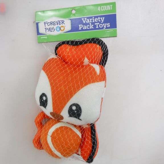 Forever Pals 4 Pack Variety Pack Toys With Tennis Ball, Soft Bone, Fox ...