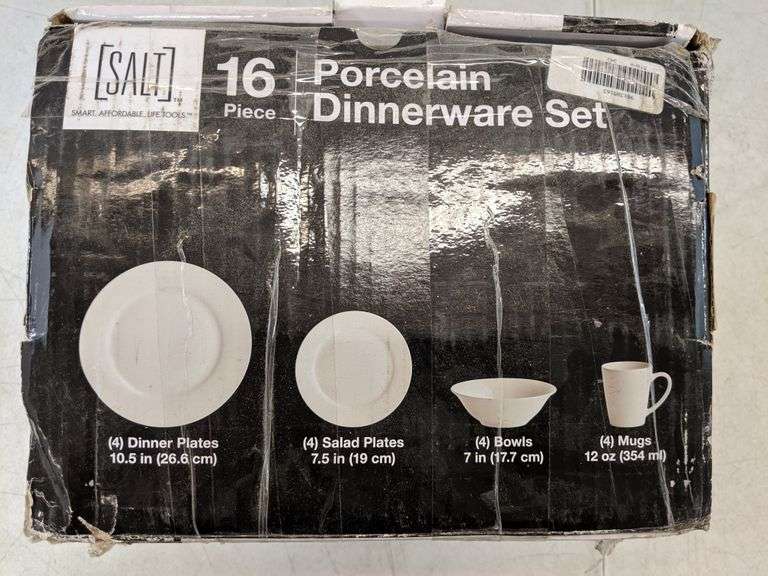 Salt 16-Pc Porcelain Dinnerware Set, Round Rim, White - Dutch Goat