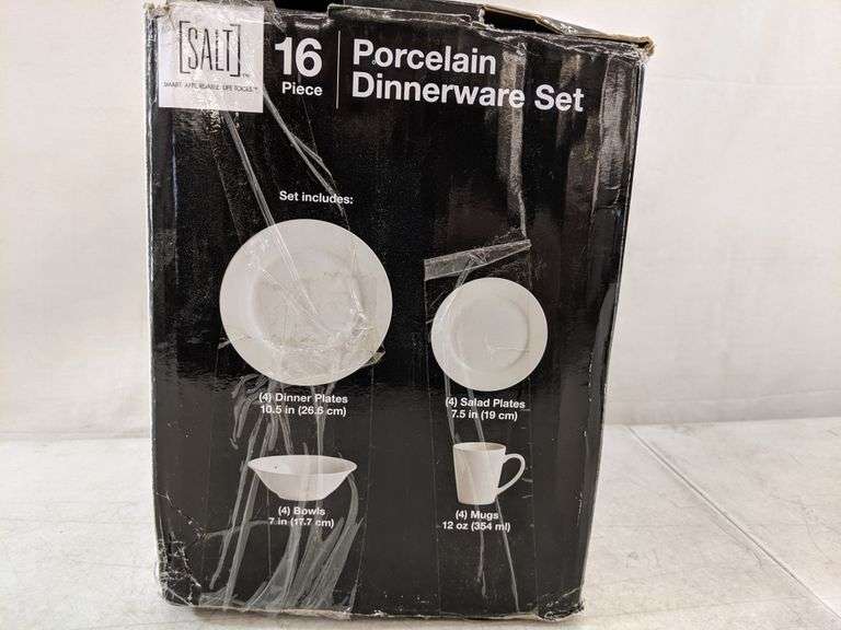 Salt 16-Pc Porcelain Dinnerware Set, Round Rim, White - Dutch Goat