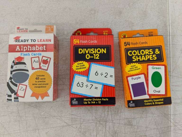 Assortment of 6 - Flash Cards (Alphabet, Division, Colors & Shapes ...