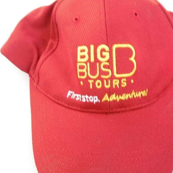 Lot of 2 Big Bus Tours First Stop Adventure Red Curved Brim Hats - 100% ...