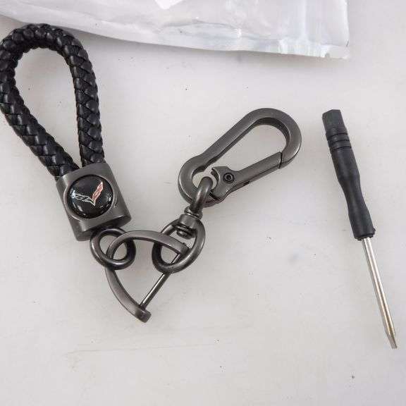 Corvette Black Braided Leather Car Logo Keychain Heavy Duty - Dutch Goat