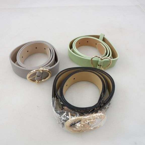 Assortment Of 3 Belts: Mint Green Belt With Gold Heart Buckle (Has A ...